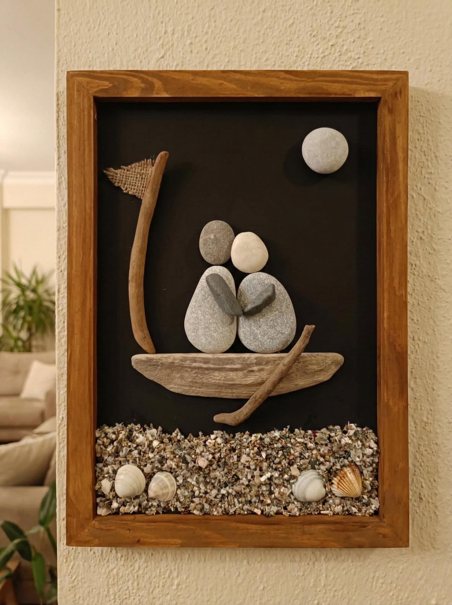 Handmade Pebble Art, Couple on Swing, Driftwood Wall Decor, Romantic ...