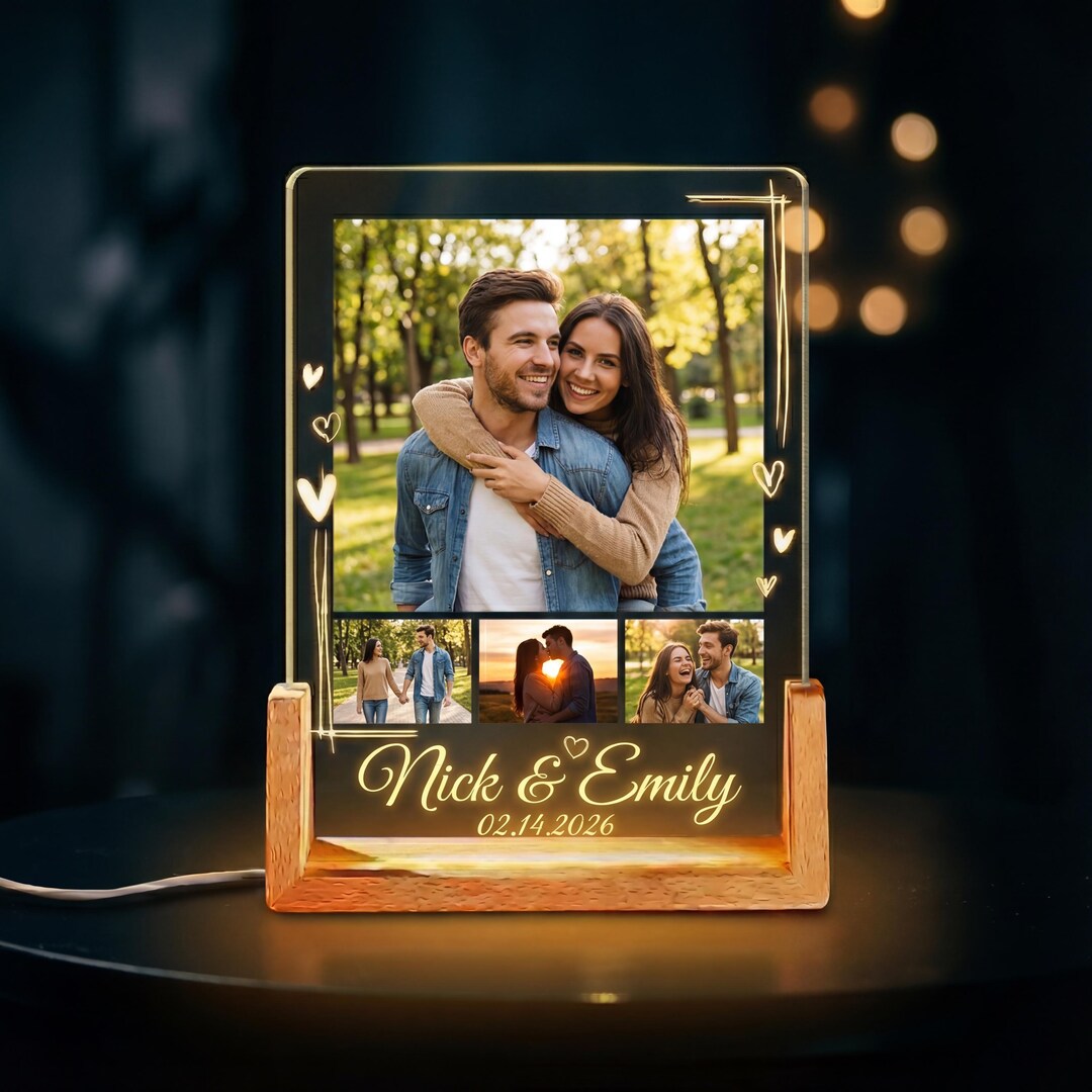 Personalized Photo LED Acrylic Lamp, Custom Couple Picture Night Light ...
