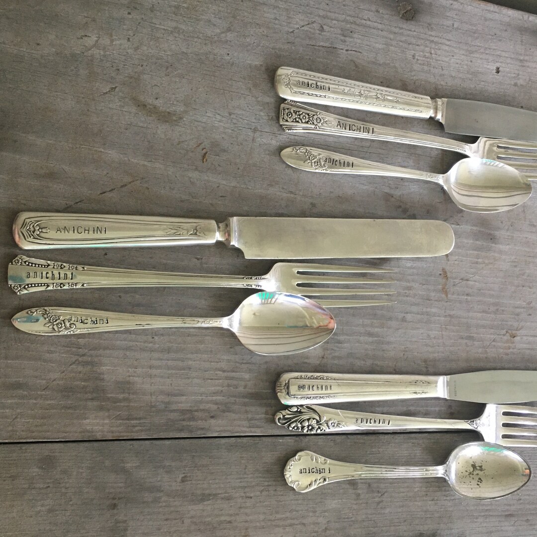 Personalized Custom Stamped Silverware Setting - Vintage Mismatched ...