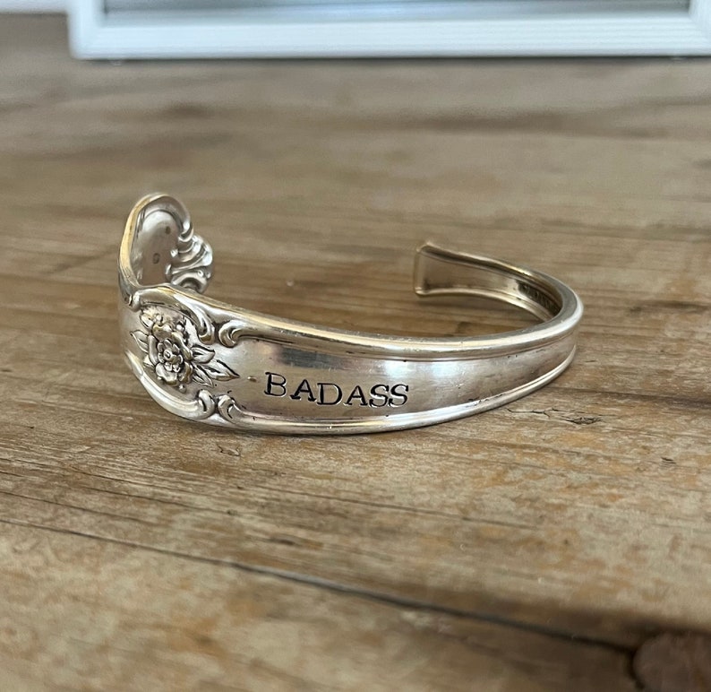 Spoon Cuff Bracelet Handmade Upcycled Silverware Jewelry Stamped Silverware Statement Jewelry ...