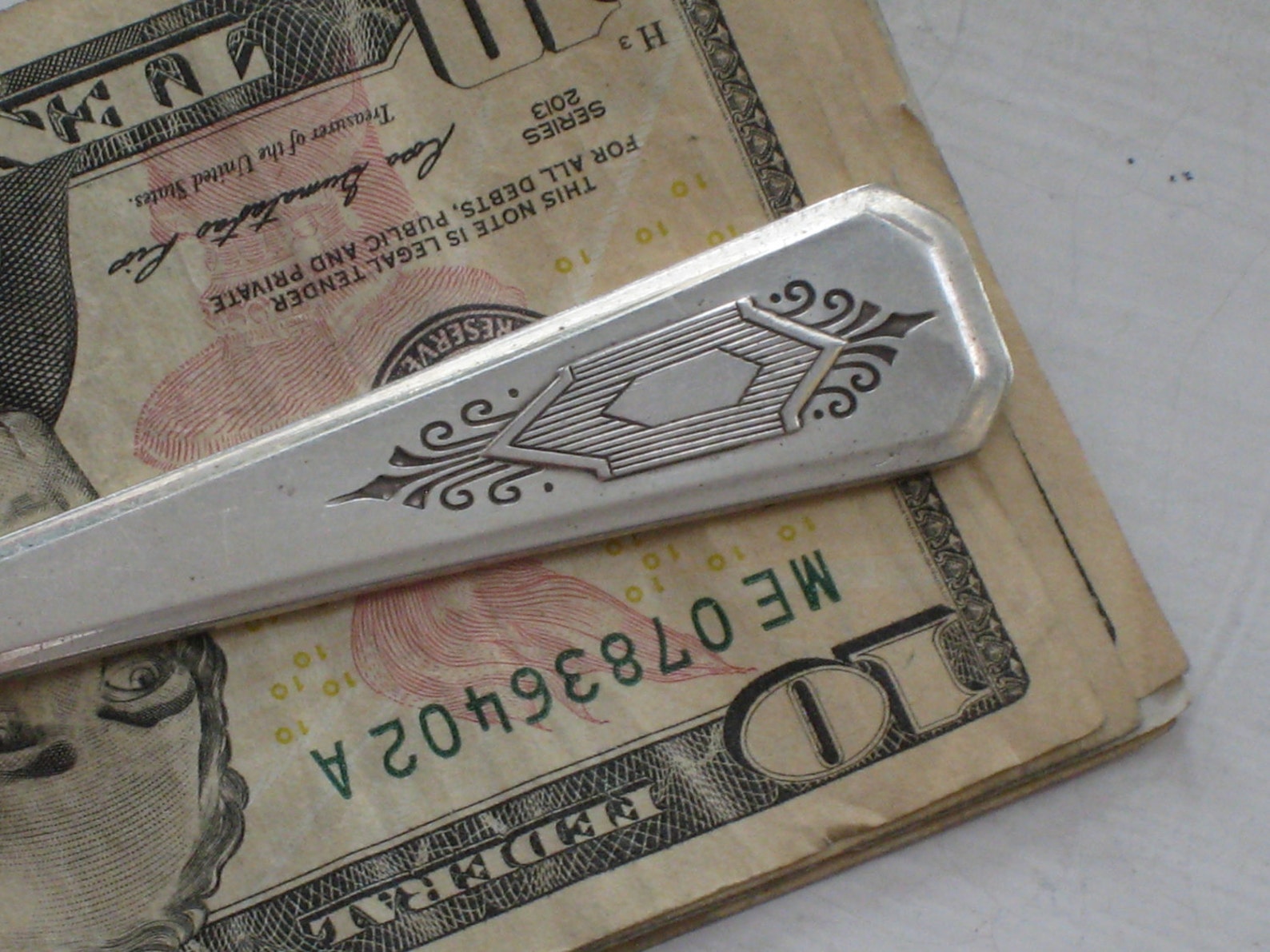 Art Deco Spoon Money Clip - Stamped Spoon Money Clip - Dollar Symbol ...