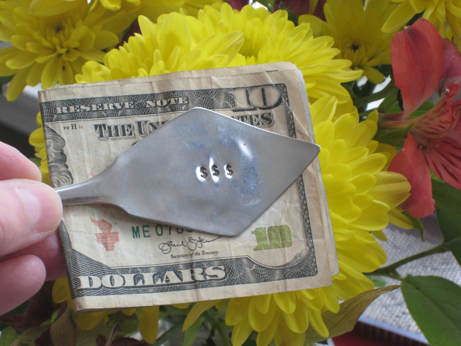 Art Deco Spoon Money Clip Stamped Spoon Money Clip Dollar Symbol ...