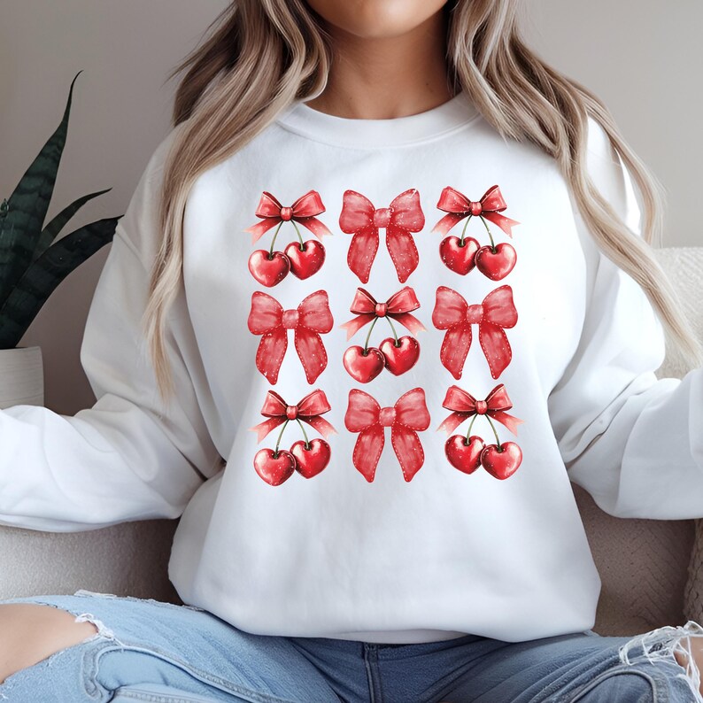 Red Checker Cherry Tee, Cozy Coquette Bow, Best Vday Gift, Cherry Bow ...