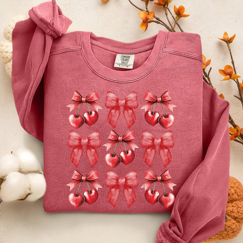 Red Checker Cherry Tee, Cozy Coquette Bow, Best Vday Gift, Cherry Bow ...