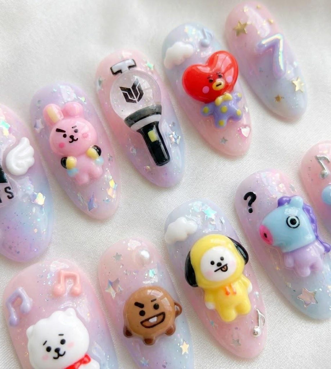 BT21 Press on Nails, Kawaii Pastel Nail Set, Handmade Gel Nails - Etsy
