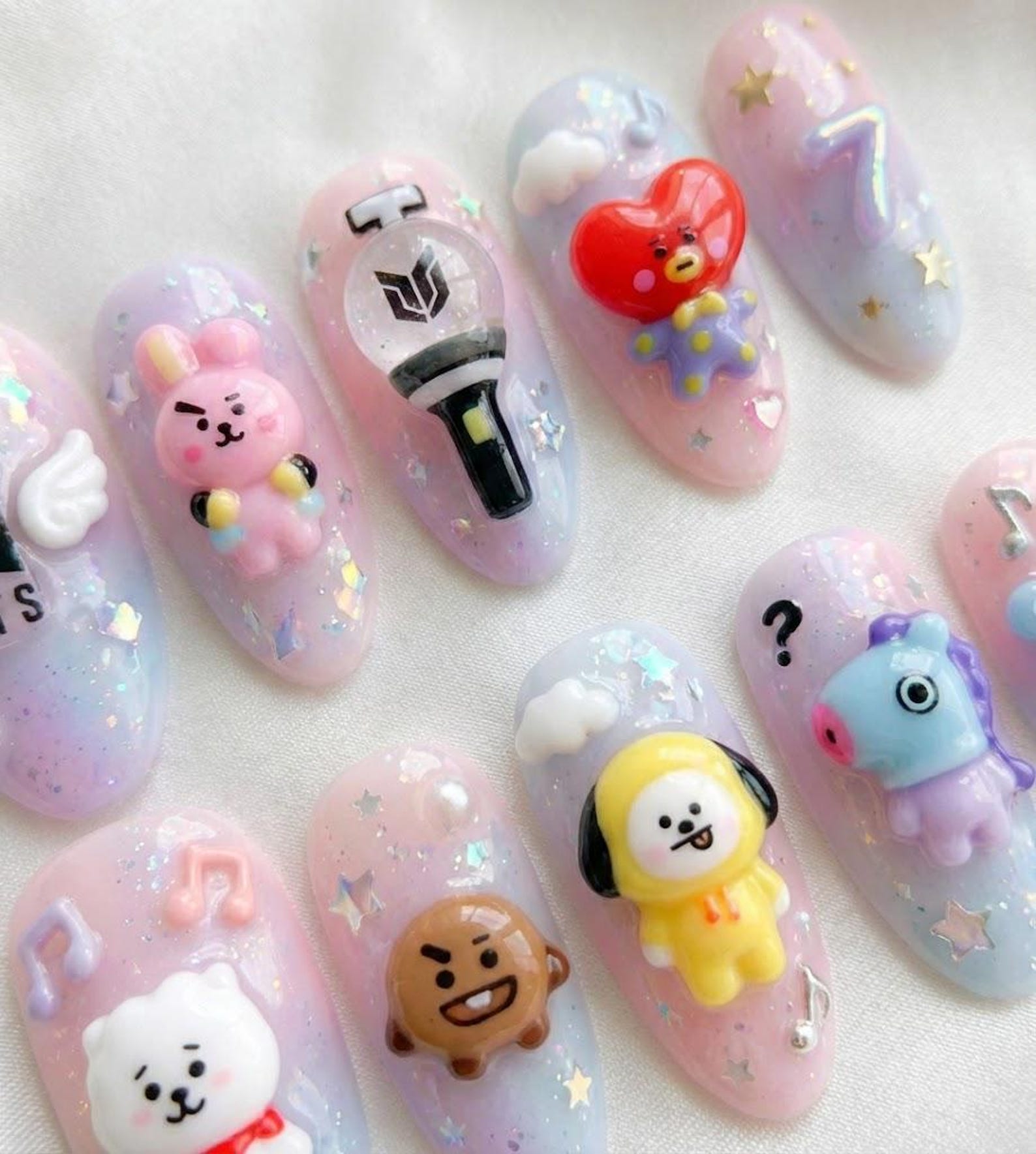 BT21 Press on Nails, Kawaii Pastel Nail Set, Handmade Gel Nails - Etsy