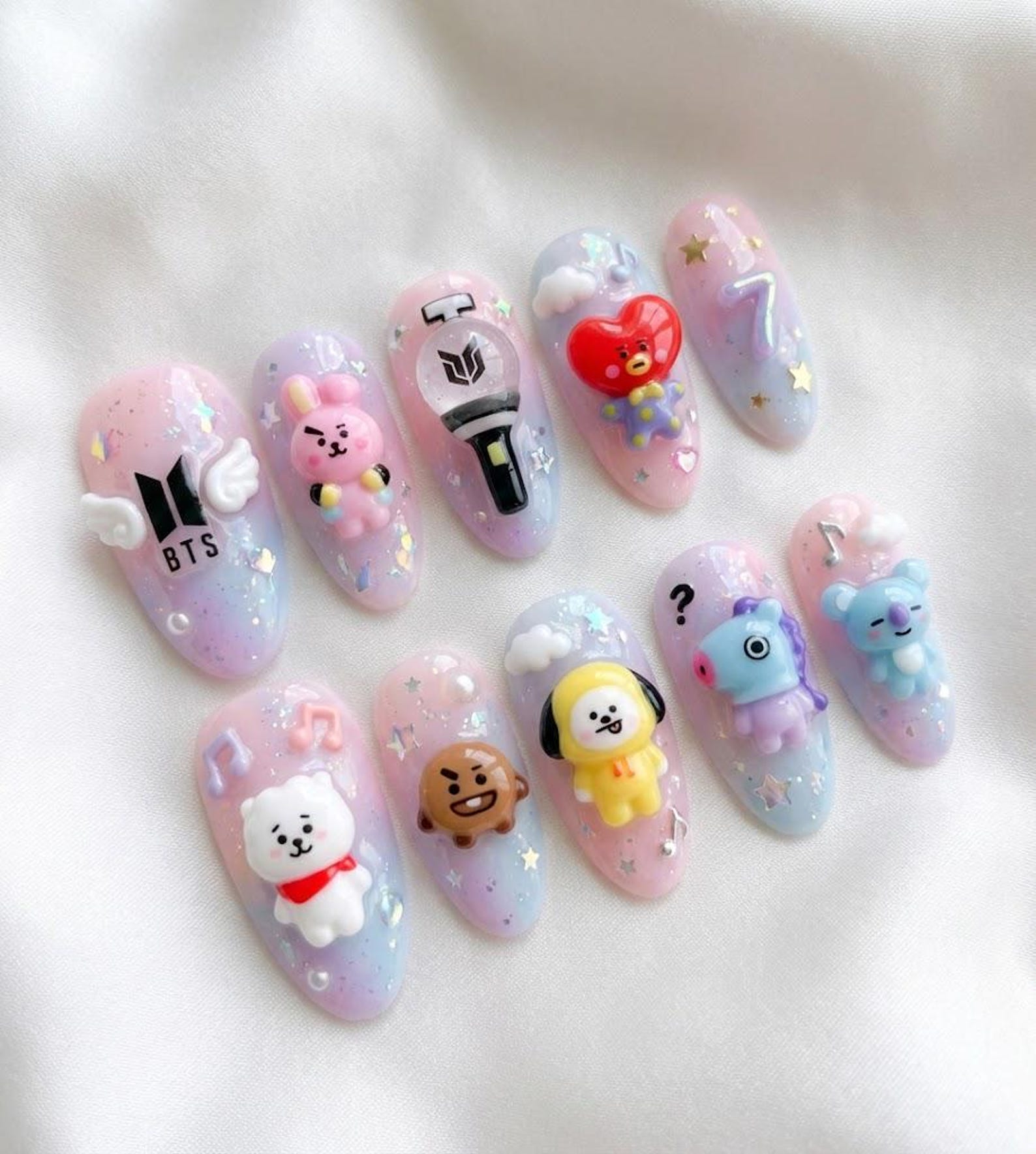 BT21 Press on Nails, Kawaii Pastel Nail Set, Handmade Gel Nails - Etsy