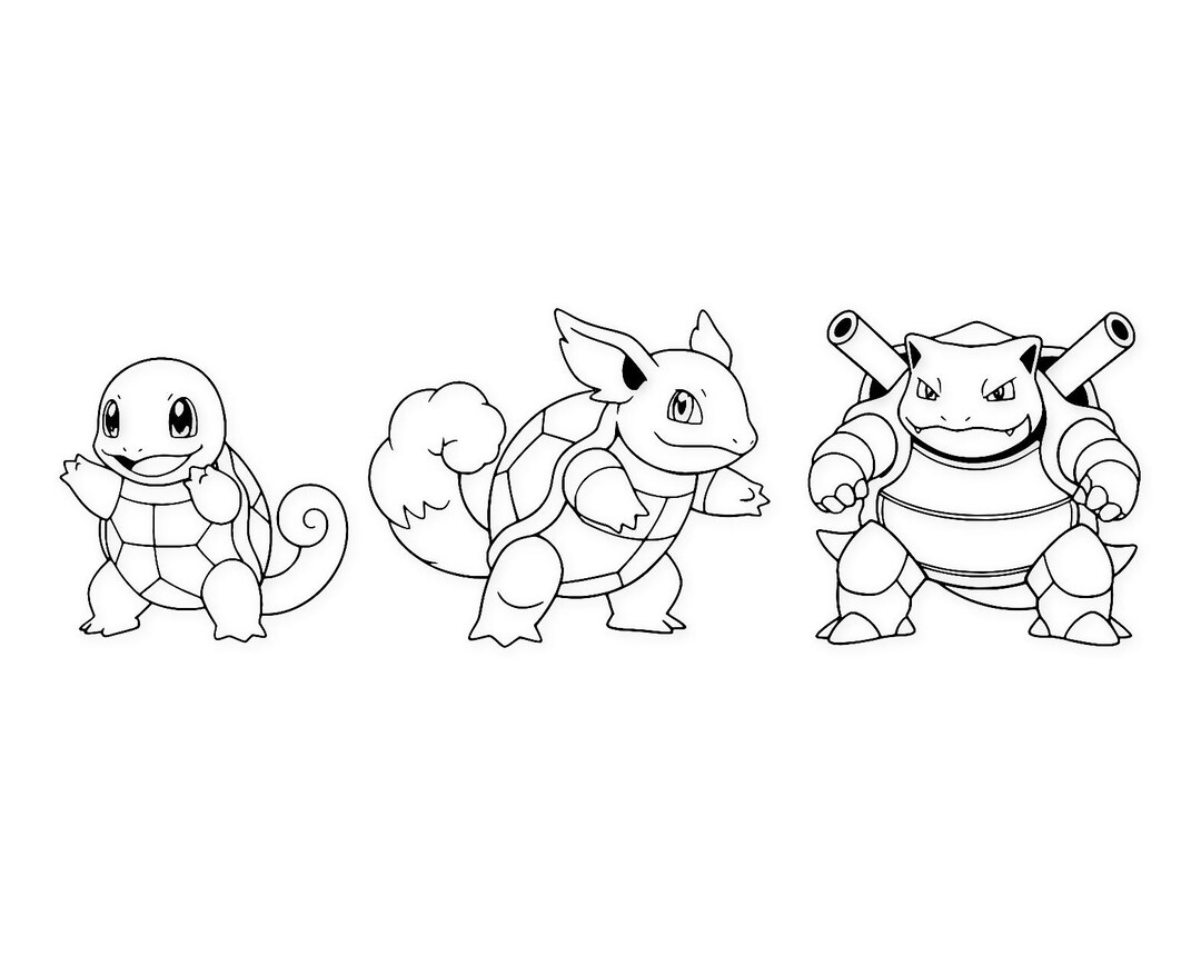 Squirtle Evolution Line Art: Black-and-white Vector Illustration - Etsy
