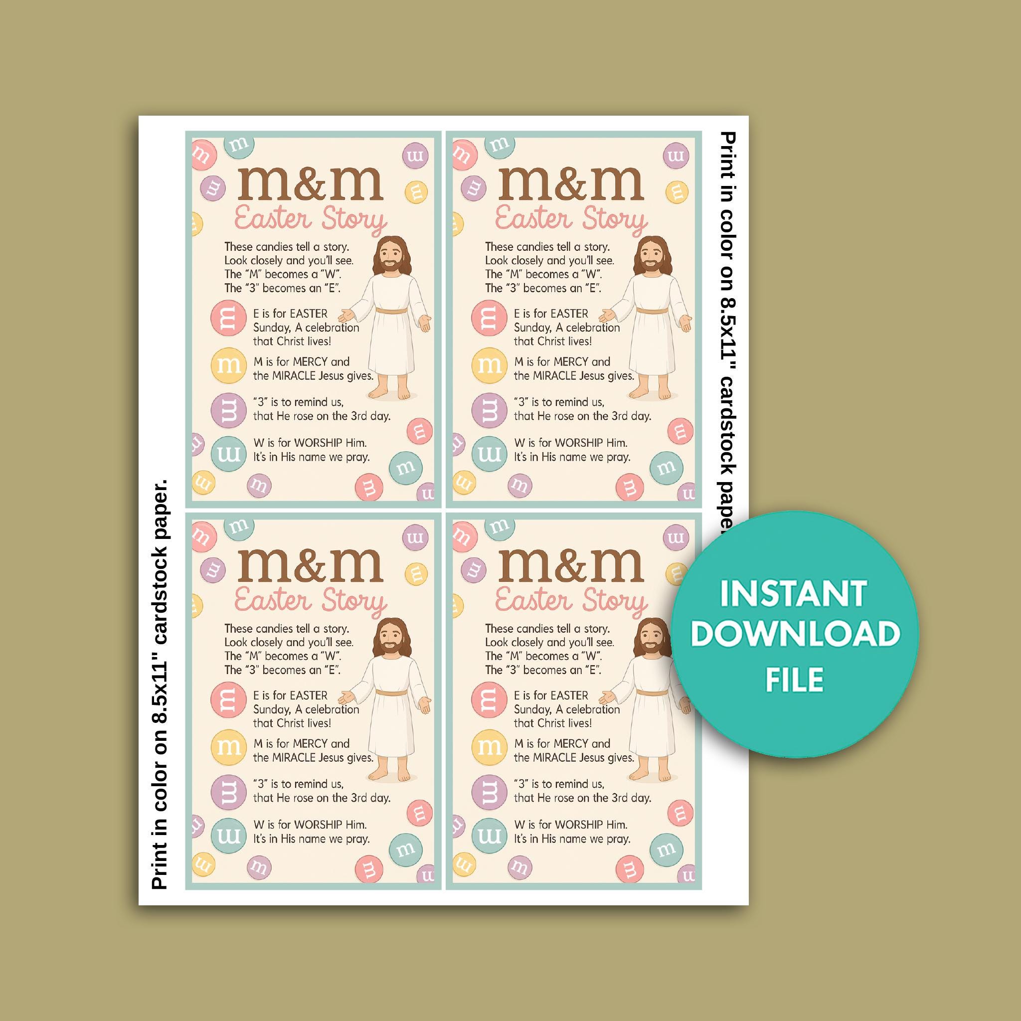 Easter Candy Story Tags, Printable M&M Poem Cards, Christian Easter ...