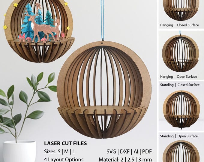 3D Laser Cutting File Sphere SVG DXF – DIY Standing or Hanging ...