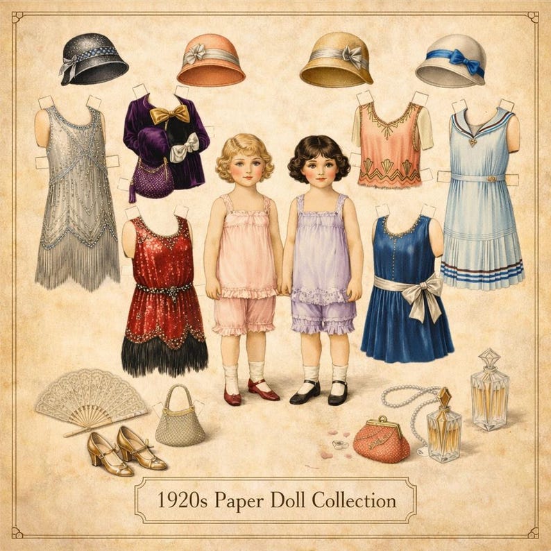 1920s Flapper Paper Dolls Set, Vintage 1920s Fashion Paper Dolls ...
