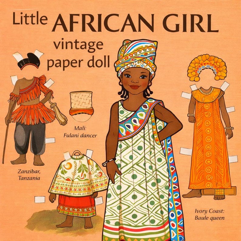 Vintage Paper Doll, Little African Girl Wardrobe Paper Game, Old ...