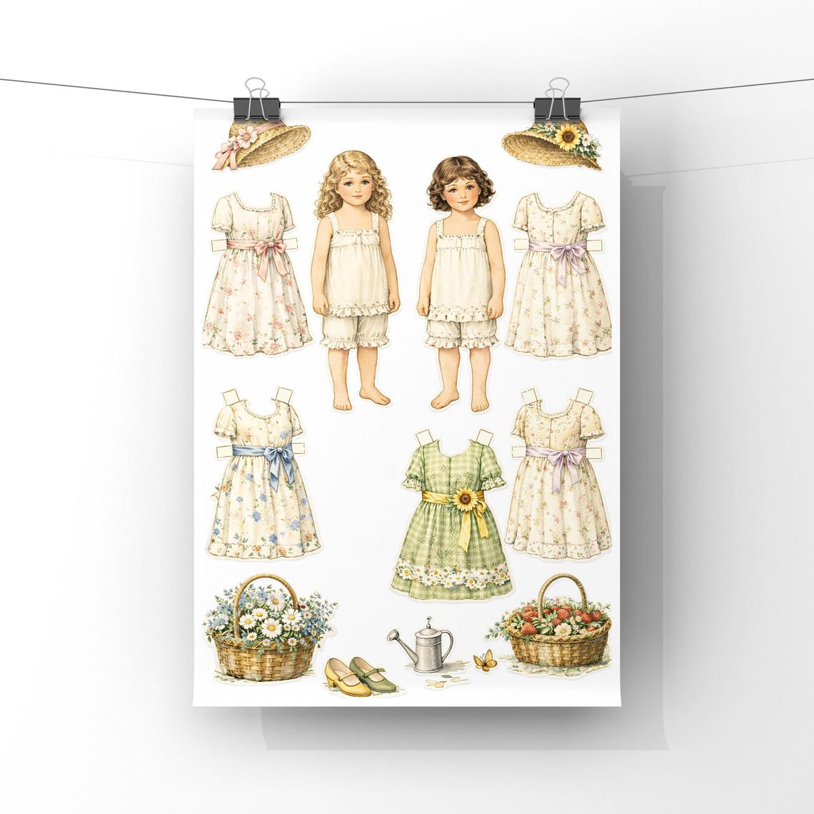 Cottagecore Paper Dolls, Countryside Girls With Floral Dresses, Baskets ...