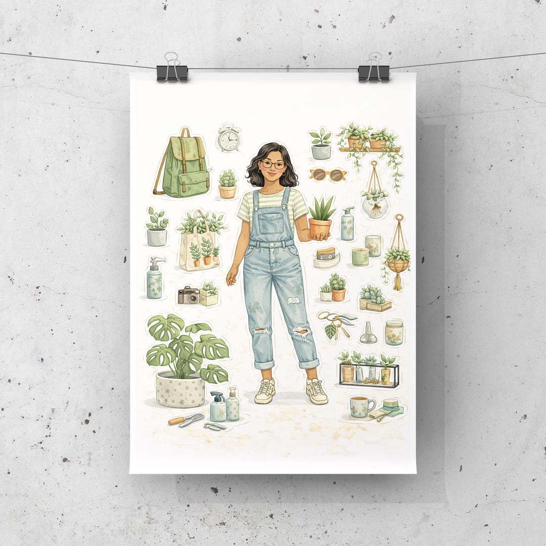 Plant Lady Paper Doll Printable With Modern Girl and Botanical Elements ...