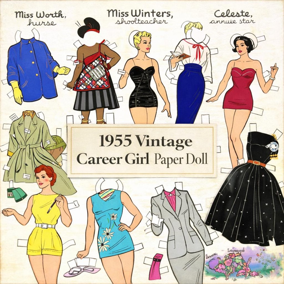 Vintage Paper Doll 1955 Vintage Career Girl Paper Dolls Pack 5 Pcs Old ...