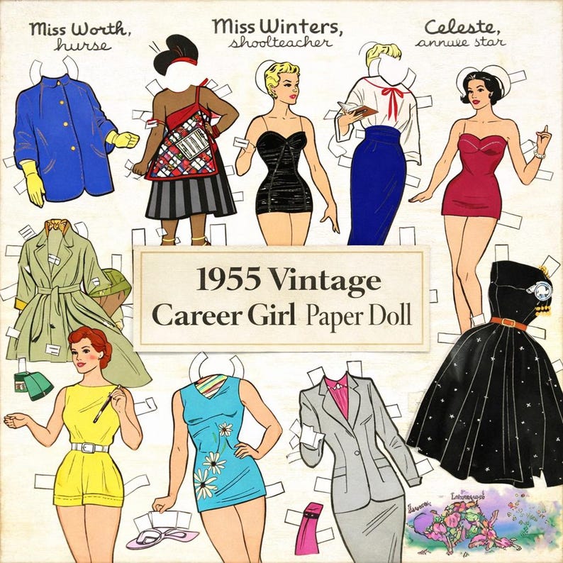 Vintage Paper Doll 1955 Vintage Career Girl Paper Dolls Pack 5 Pcs Old ...