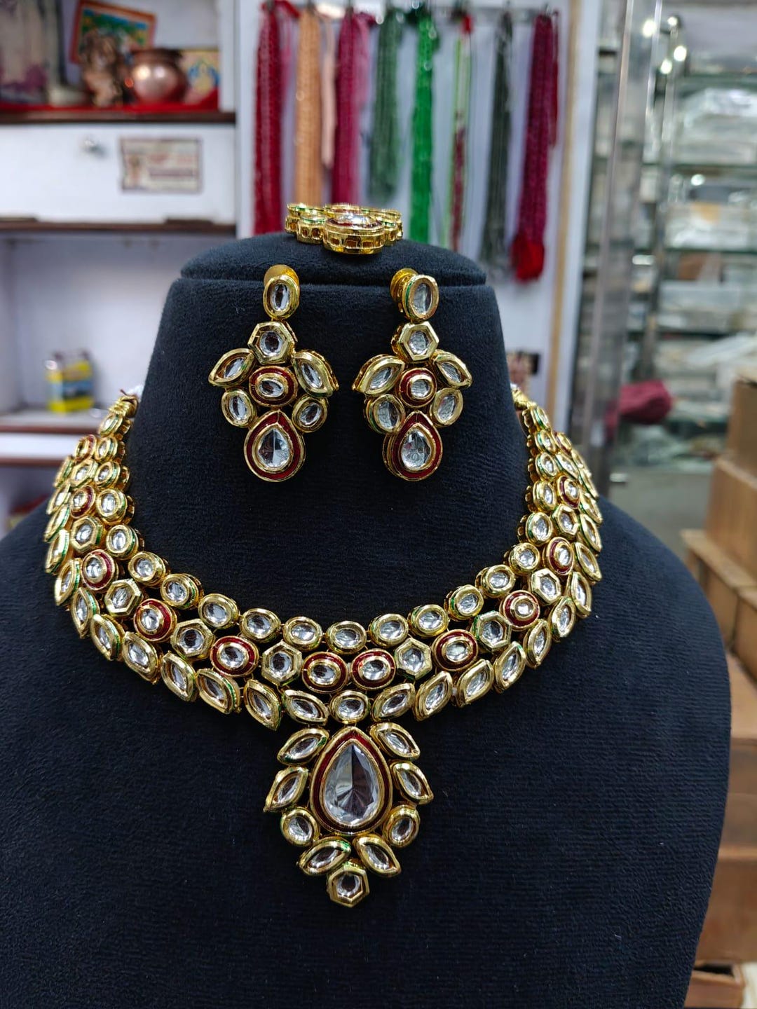 Gold Plated Backside Meenakari Kundan Necklace Set for Girl Women ...