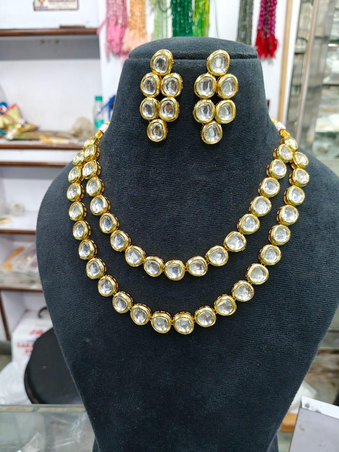 Two Layer Kundan Necklace Set for Girl Women Backside Meenakari - Etsy