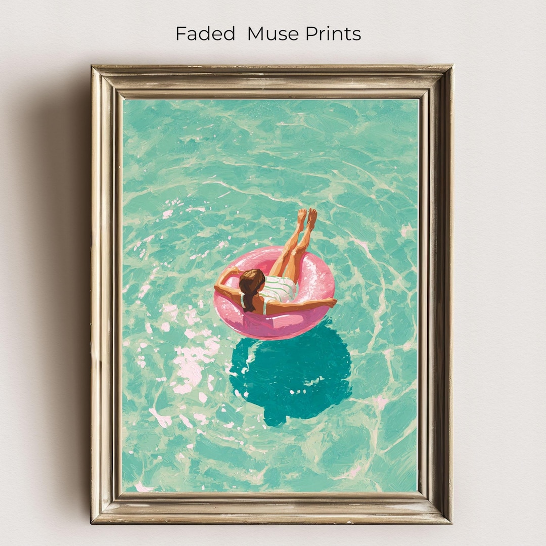 Retro Pool Float Print | Pink Inner Tube Aerial View (digital Download ...