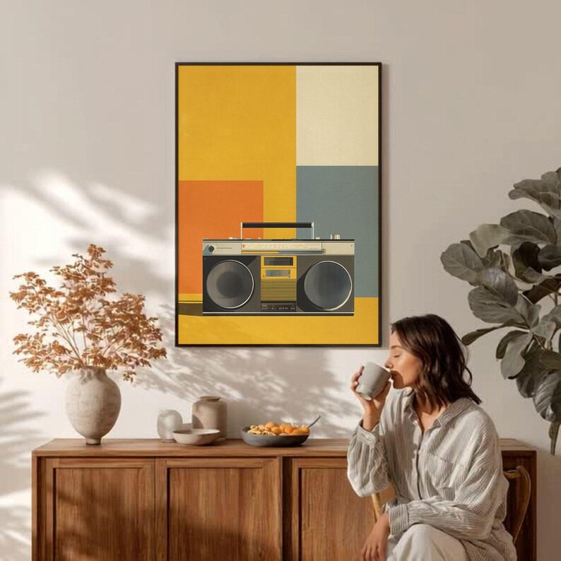 Vintage Boombox Print | Retro Music Wall Art | 80s Audio Illustration ...