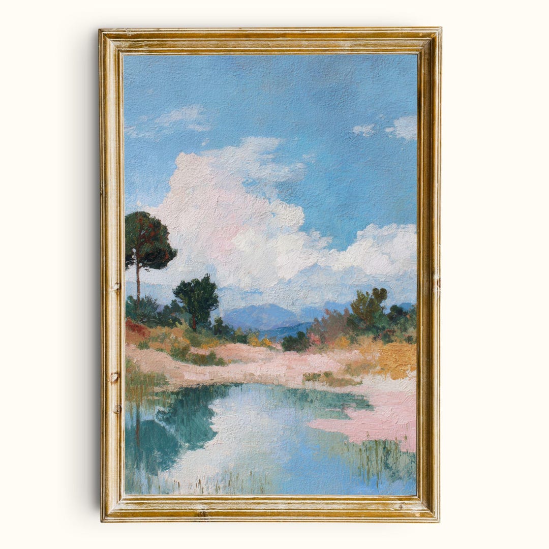 Spring Pond Impressionist Landscape Art Print | Pastel Lake (digital ...