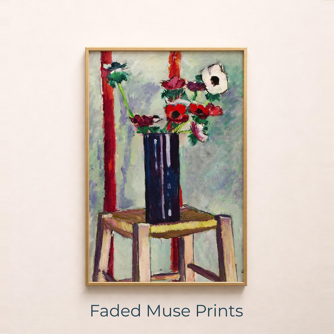 Vintage Anemone Flower Still Life Print in Moody Dark Vase (digital ...