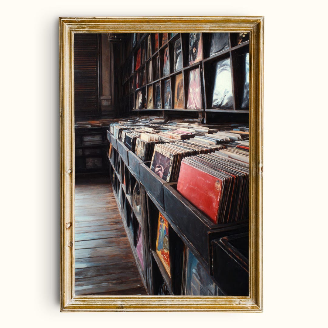 Vintage Record Store Art Print | Retro Music Room Decor (digital ...
