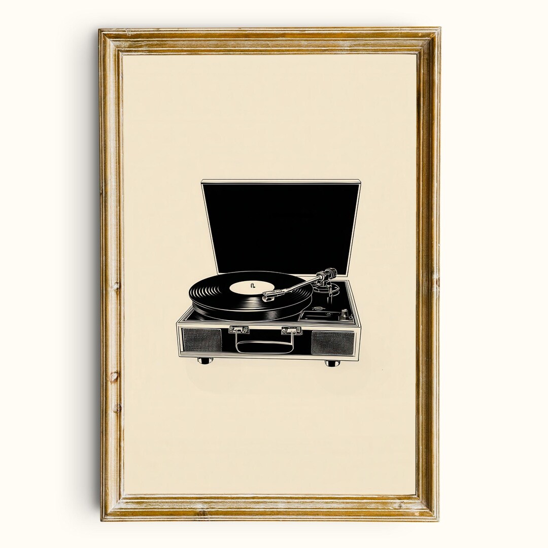 Vintage Turntable Print | Minimalist Black and White Music Decor ...