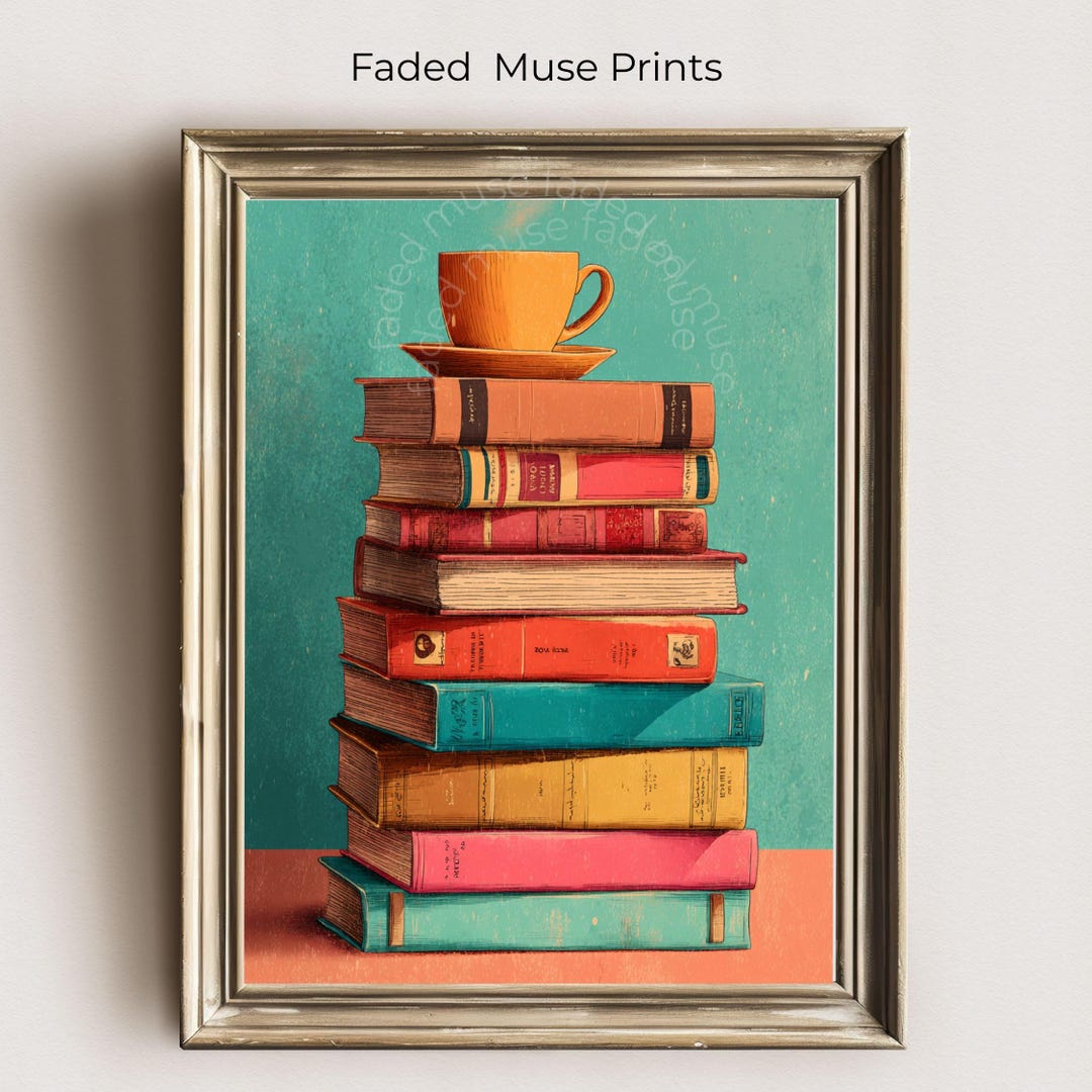 Colorful Book Stack Print | Reading Nook Wall Art (digital Download) - Etsy
