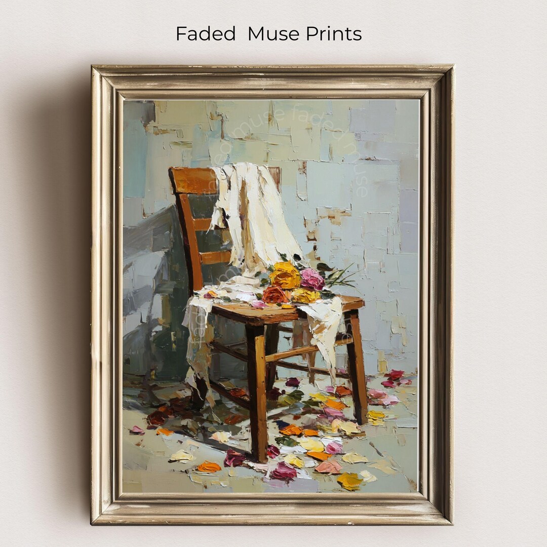Vintage Floral Chair Print | Painterly Cottage Still Life (digital ...