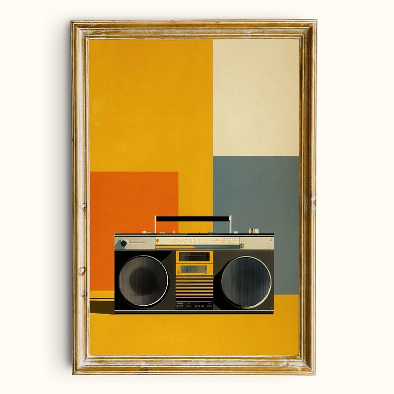 Vintage Boombox Print | Retro Music Wall Art | 80s Audio Illustration ...