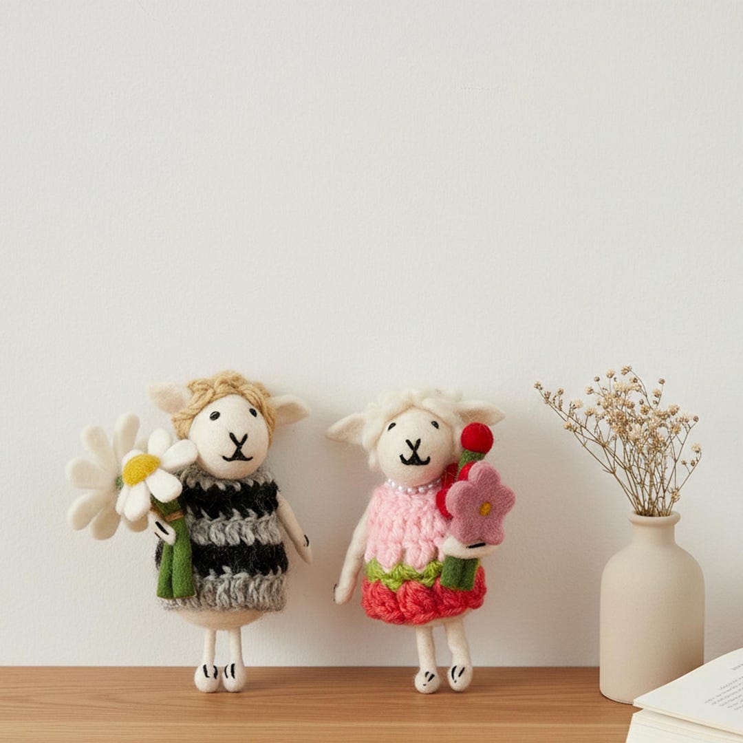 Handmade Wool Felt Lamb Friends Ornaments. Needle-felted Hanging Decor ...