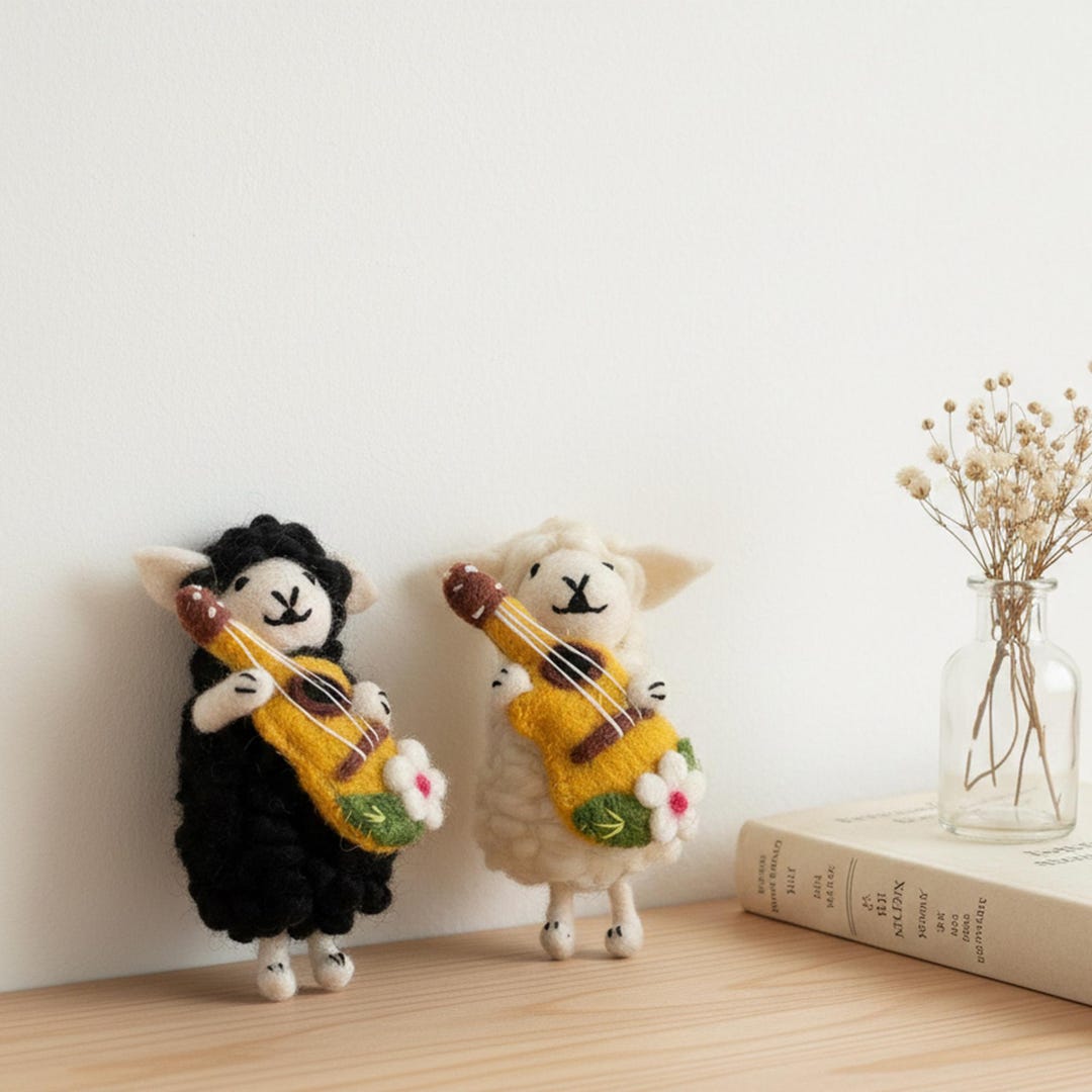 Handmade Wool Felt Guitar Sheep Ornaments. Needle-felted Hanging Decor ...