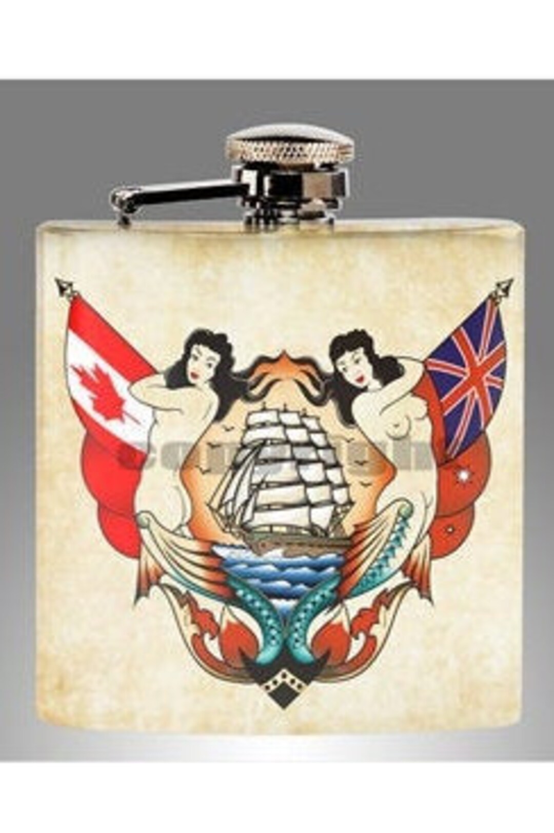 Sailor Jerry Art Flask Tattoo Flash Flask Canadian Flag British Flags ...