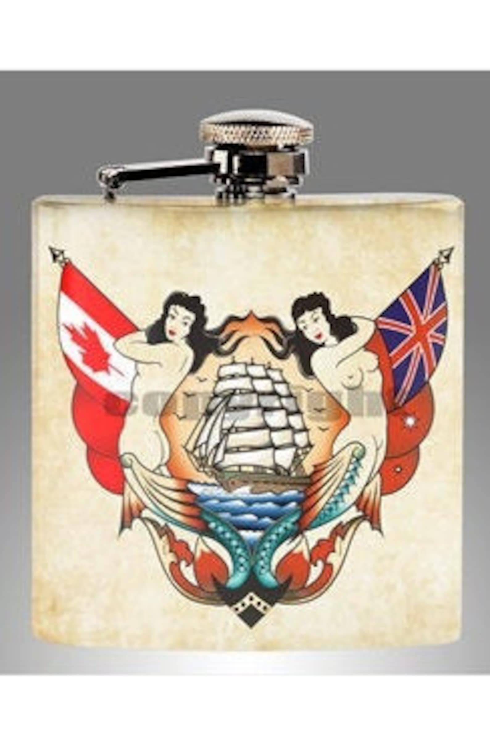 Sailor Jerry Art Flask Tattoo Flash Flask Canadian Flag - Etsy