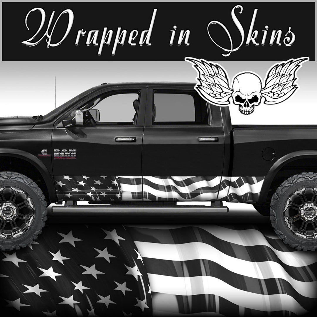 American Flag Rocker Panel Wrap Subdued Grayscale US Flag Graphic Decal ...