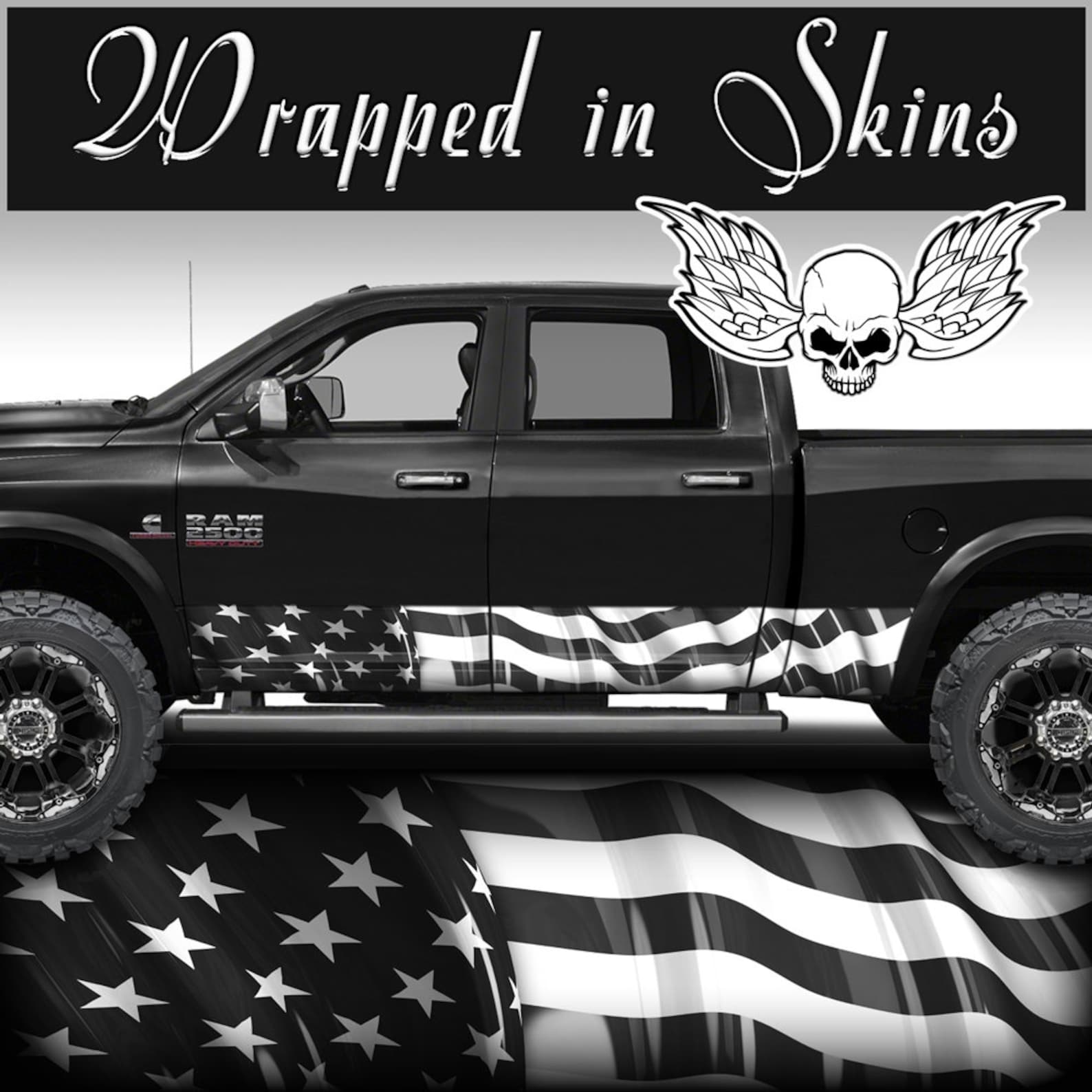 American Flag Rocker Panel Wrap Subdued Grayscale US Flag Graphic Decal ...
