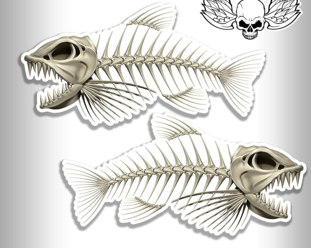 24" Fish Bone Skeleton RV Decals - Boat Graphics - Set of 2 Mirrored ...