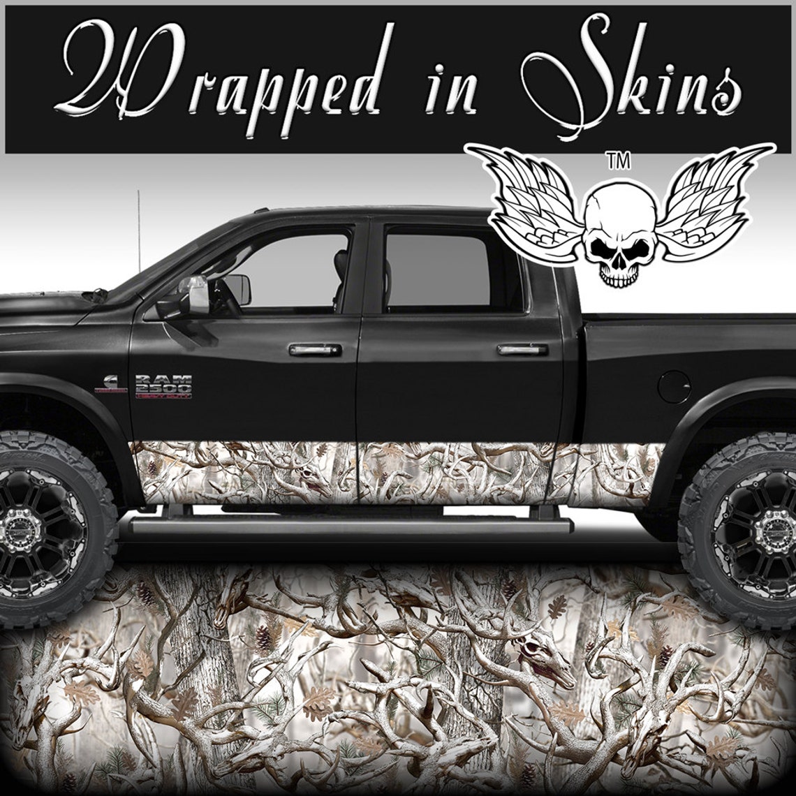 Truck Accessories MATTE Rocker Panel Graphic Decal Wrap Snow Camo Buck ...