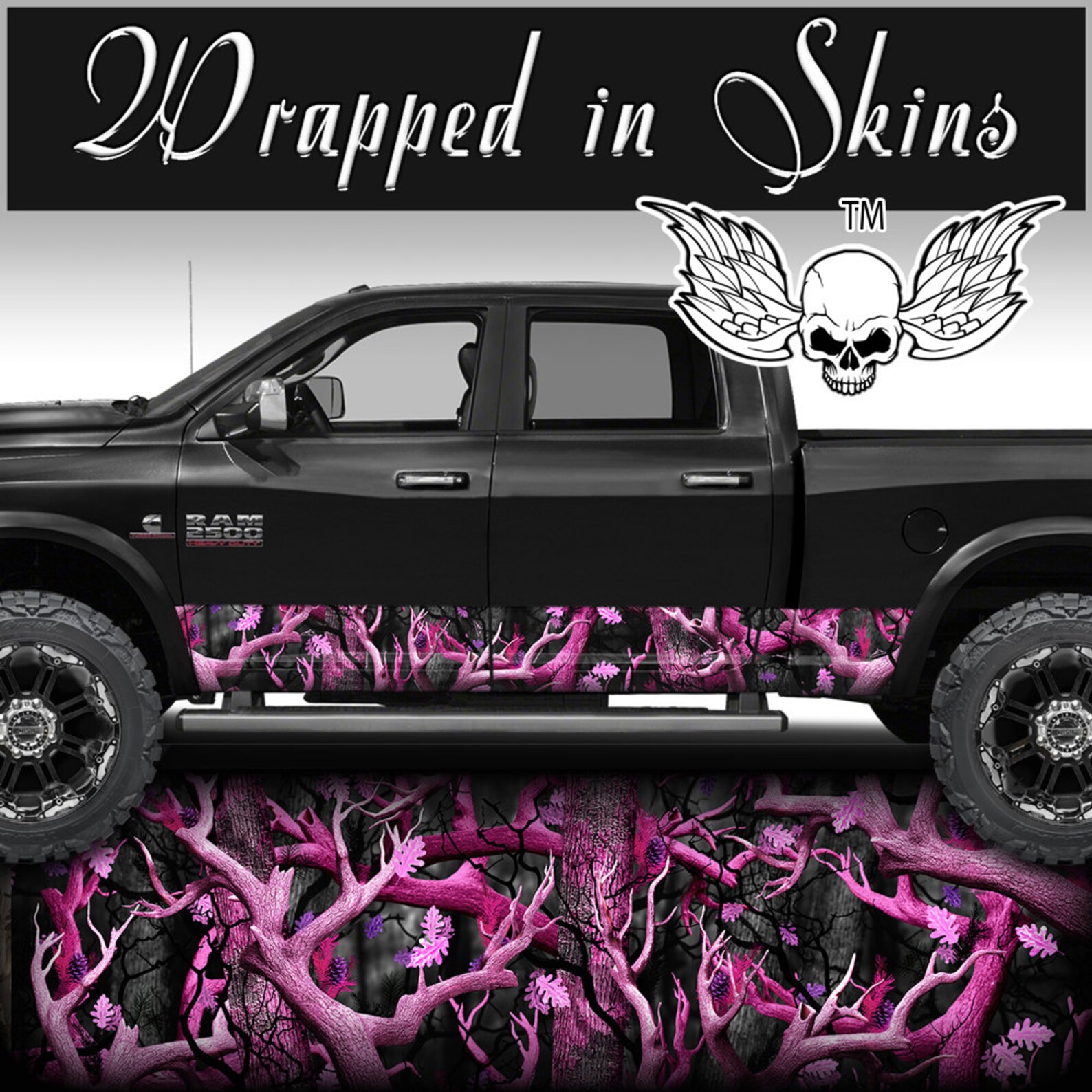 Truck Side Graphics Rocker Wrap Pink Camo Pink Black Camouflage Rocker ...