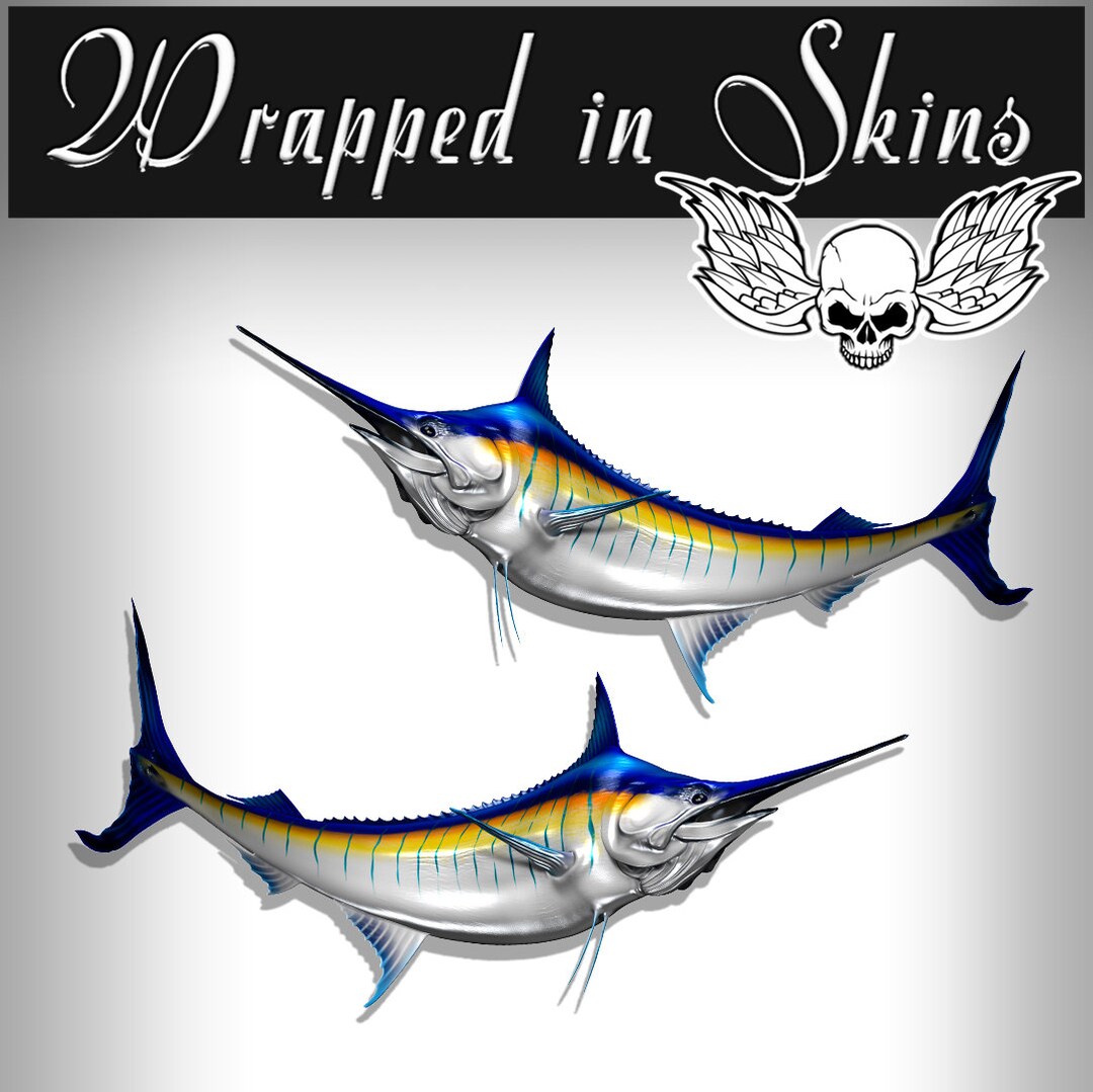 24" Blue Marlin RV Decals - Boat Graphics - Set of 2 Mirrored Vinyl ...
