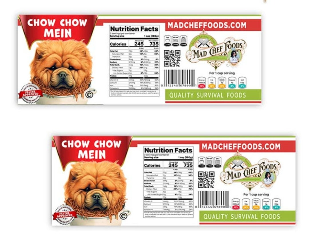 FUNNY Chow Chow Mein Dog Food Can Labels - Adhesive Vinyl Gag Gift ...