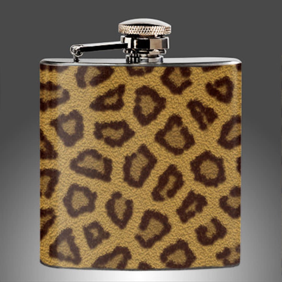 Leopard Print Flask Lightly Textured Leopard Print on Stainless Steel ...