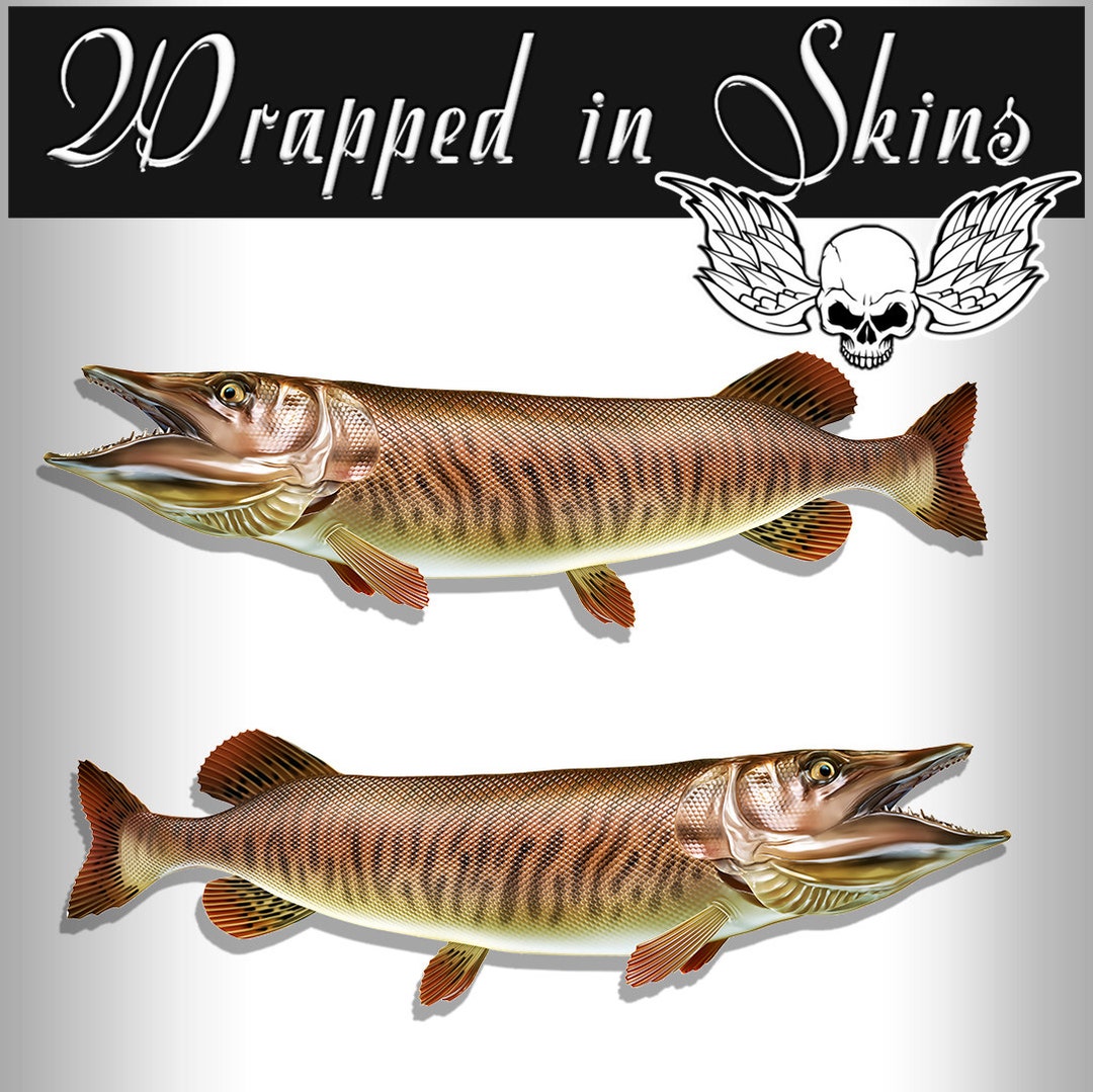 34" Tiger Musky RV Decals - Set of 2 Mirrored Vinyl Graphics - Choose ...