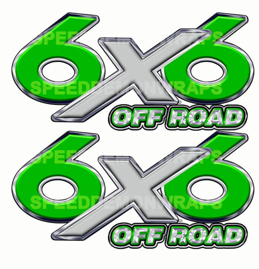 6x6 off Road Truck Bed Decals GREEN W/ Chrome X - Set of 2 Vinyl ...