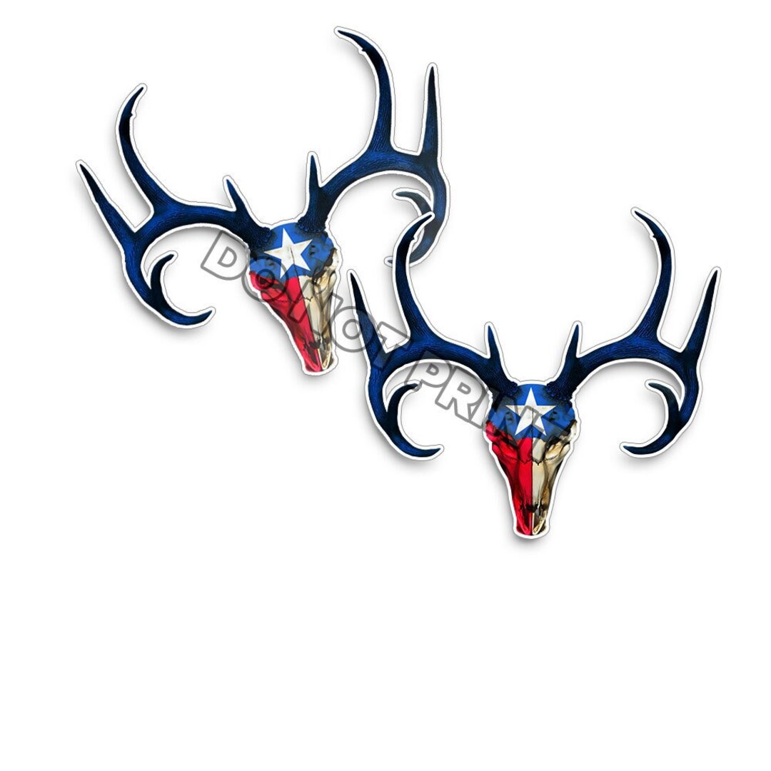 24" Texas Flag Buck Skull BLUE Horns - RV Decals - Boat Graphics - Set ...