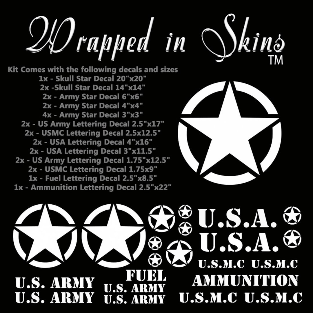 Military Star Decal Kit for Compact 4x4 Vehicles Trucks Cars WHITE ...