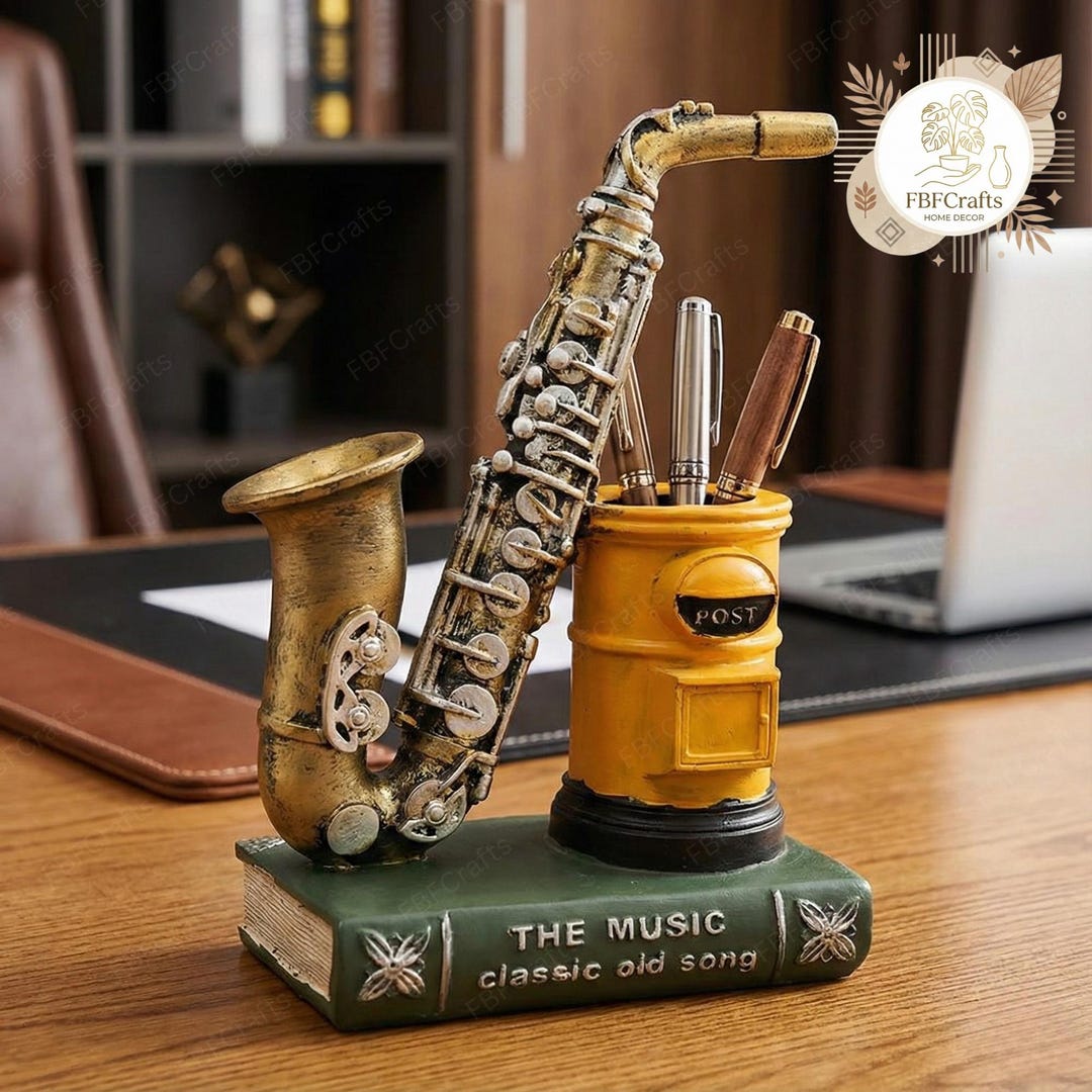 Saxophone Pen Holder, Antique Desk Organizer Music Instrument Pencil ...