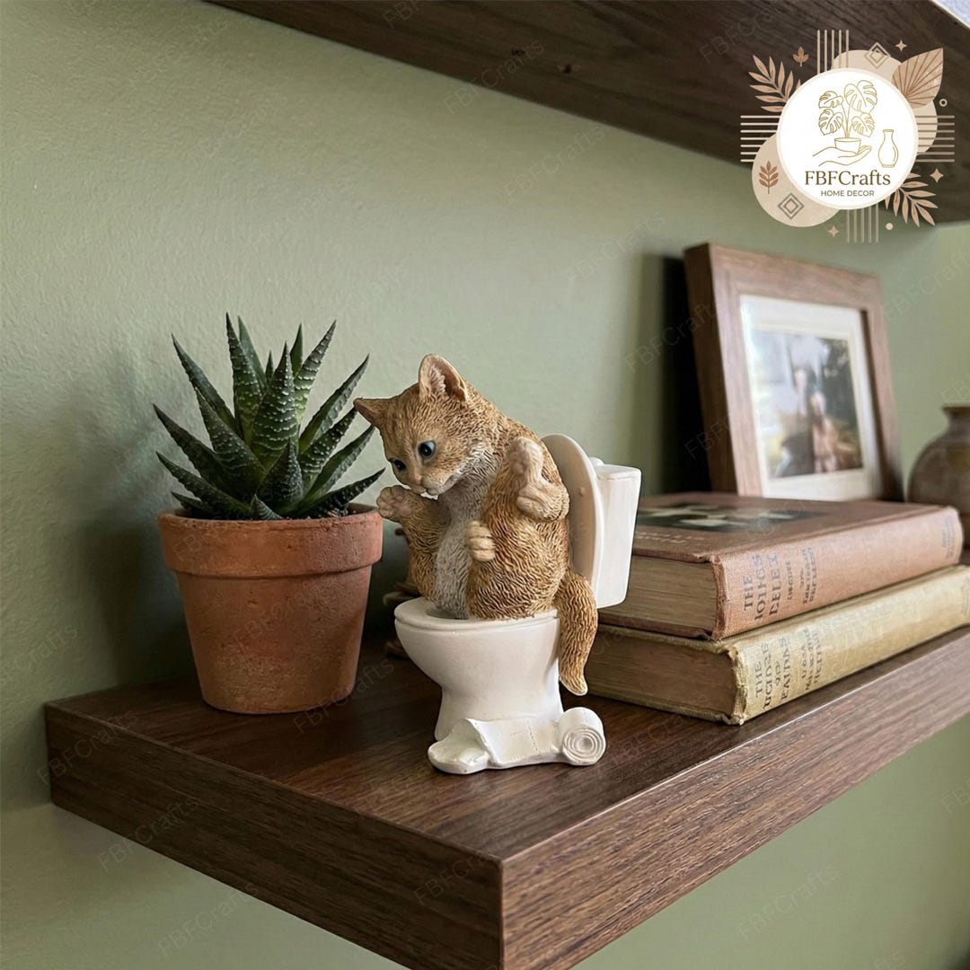 Toilet Cat Figurine, Cat Sculpture Ornament, Funny Animal Statue ...