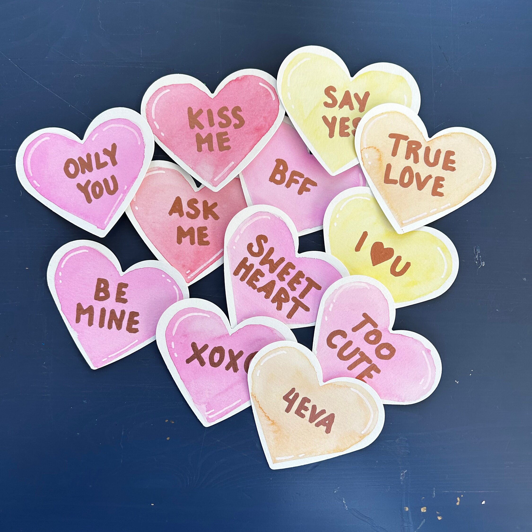 Conversation Hearts | Watercolor Hearts With Conversation Prompts ...